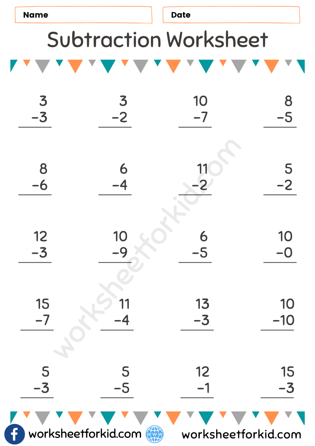 Free Kindergarten and Grade 1 Subtraction Worksheet - WorksheetForKid
