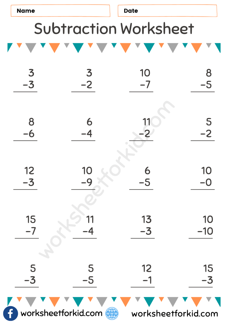 Free Kindergarten and Grade 1 Subtraction Worksheet - WorksheetForKid