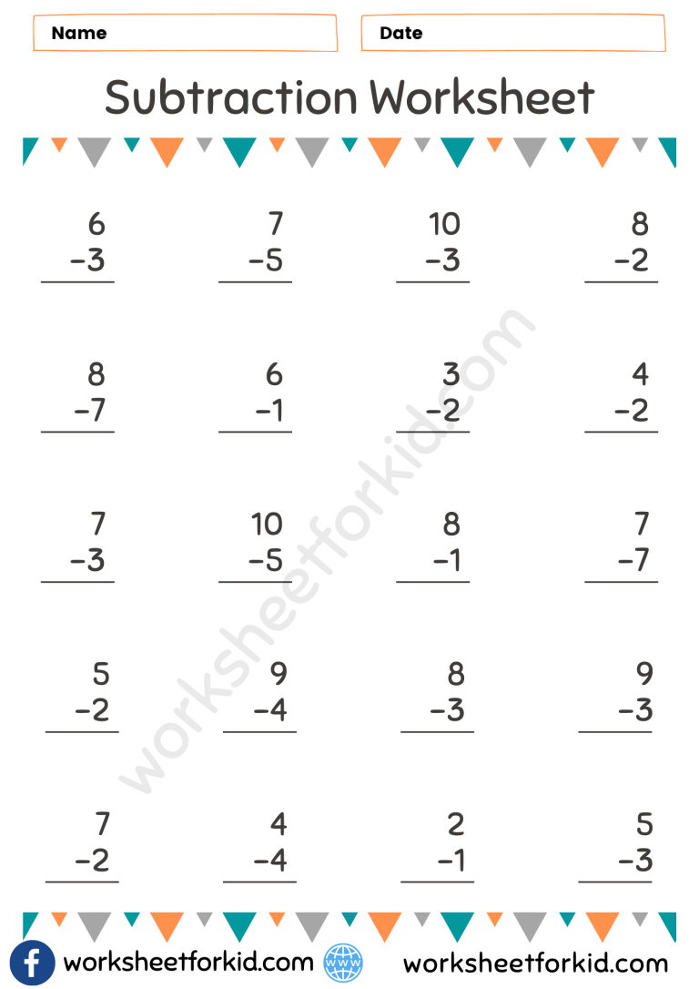 Free Kindergarten and Grade 1 Subtraction Worksheet - WorksheetForKid