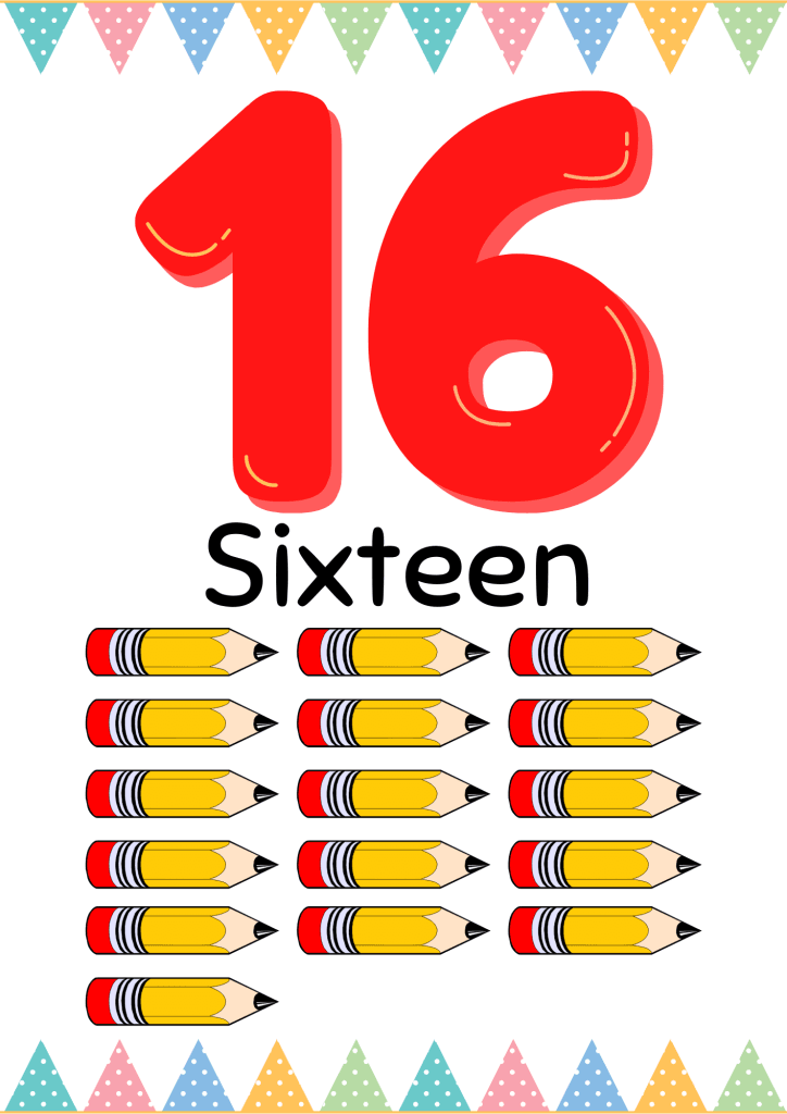 Free Number 16 Flashcard PDF Printable - WorksheetForKid