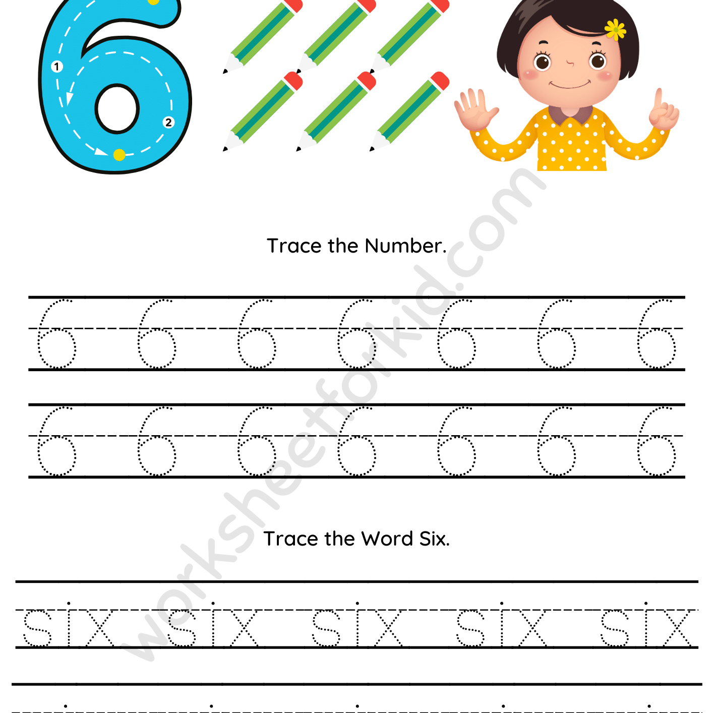 Writing Number 6 Worksheets