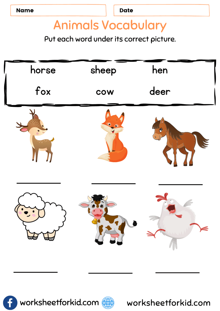 Animals Vocabulary Worksheet PDF-2 – WorksheetForKid