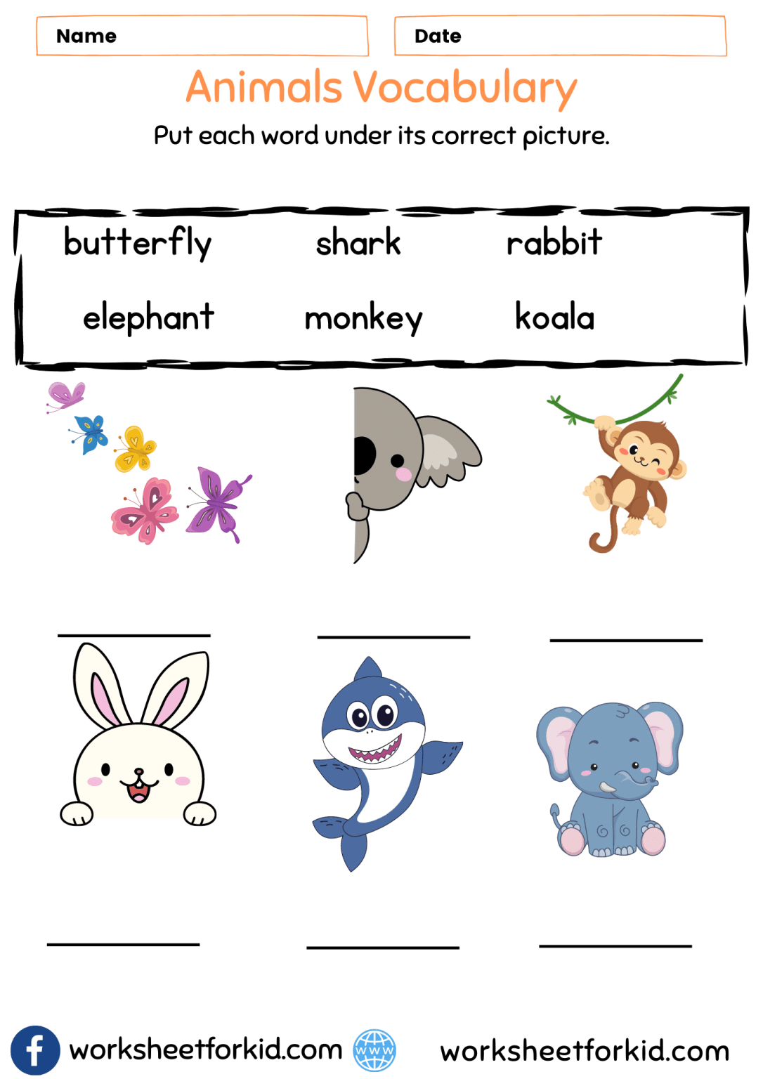 Animals Vocabulary Worksheet PDF-1 - WorksheetForKid