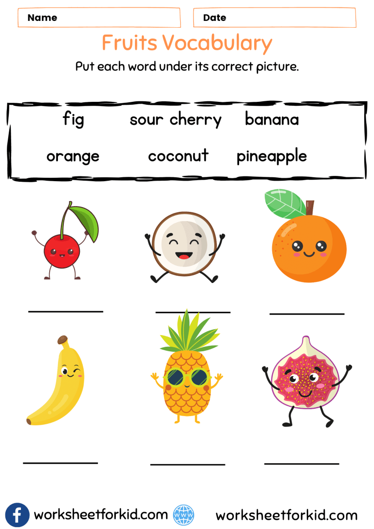 Fruits Vocabulary Worksheet PDF-2 - WorksheetForKid