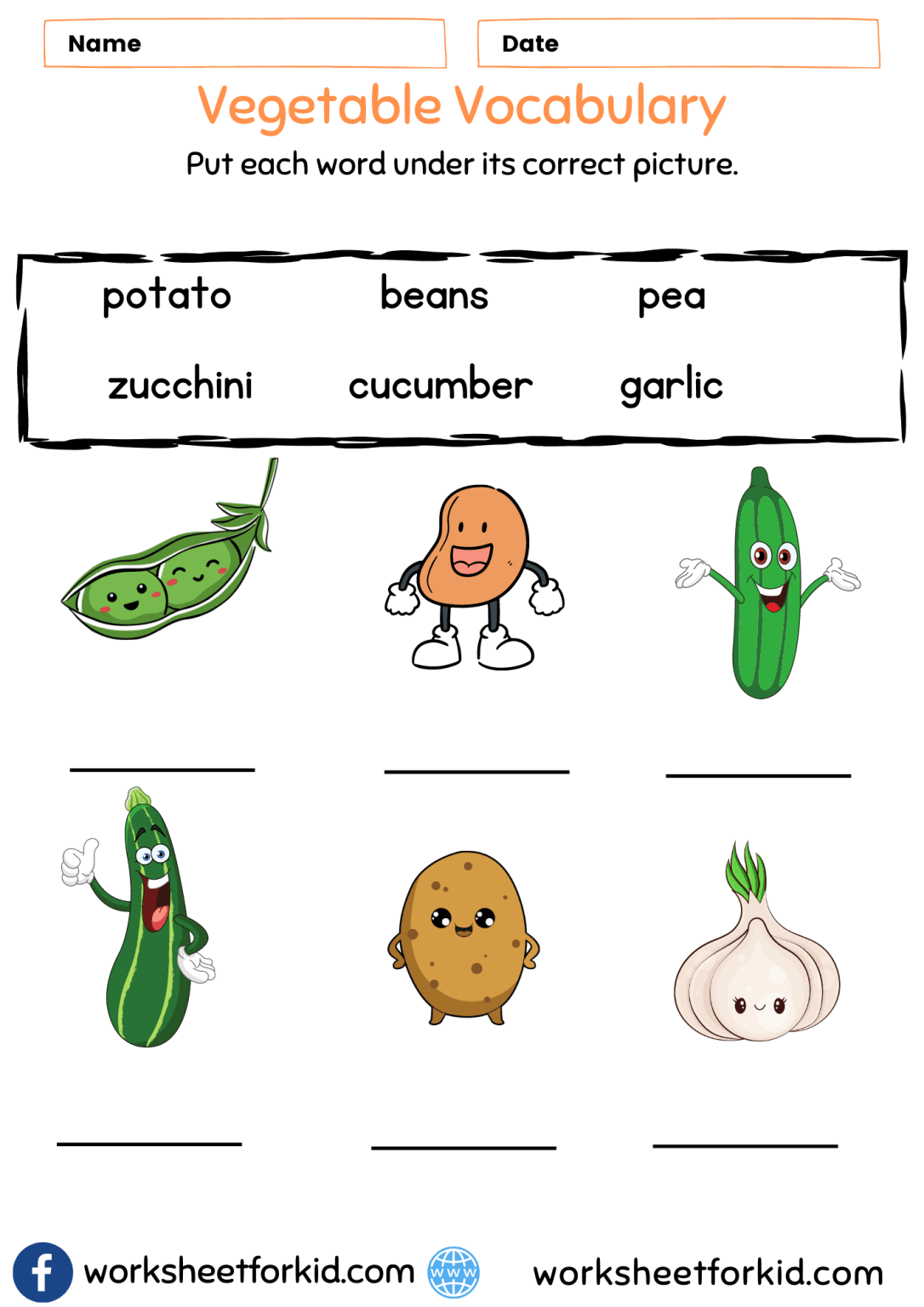 Vegatable Vocabulary Worksheet PDF-1 - WorksheetForKid