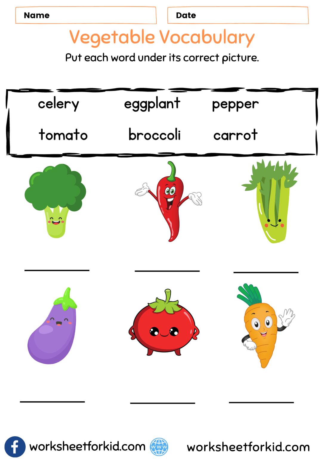 Vegatable Vocabulary Worksheet PDF-2 - WorksheetForKid